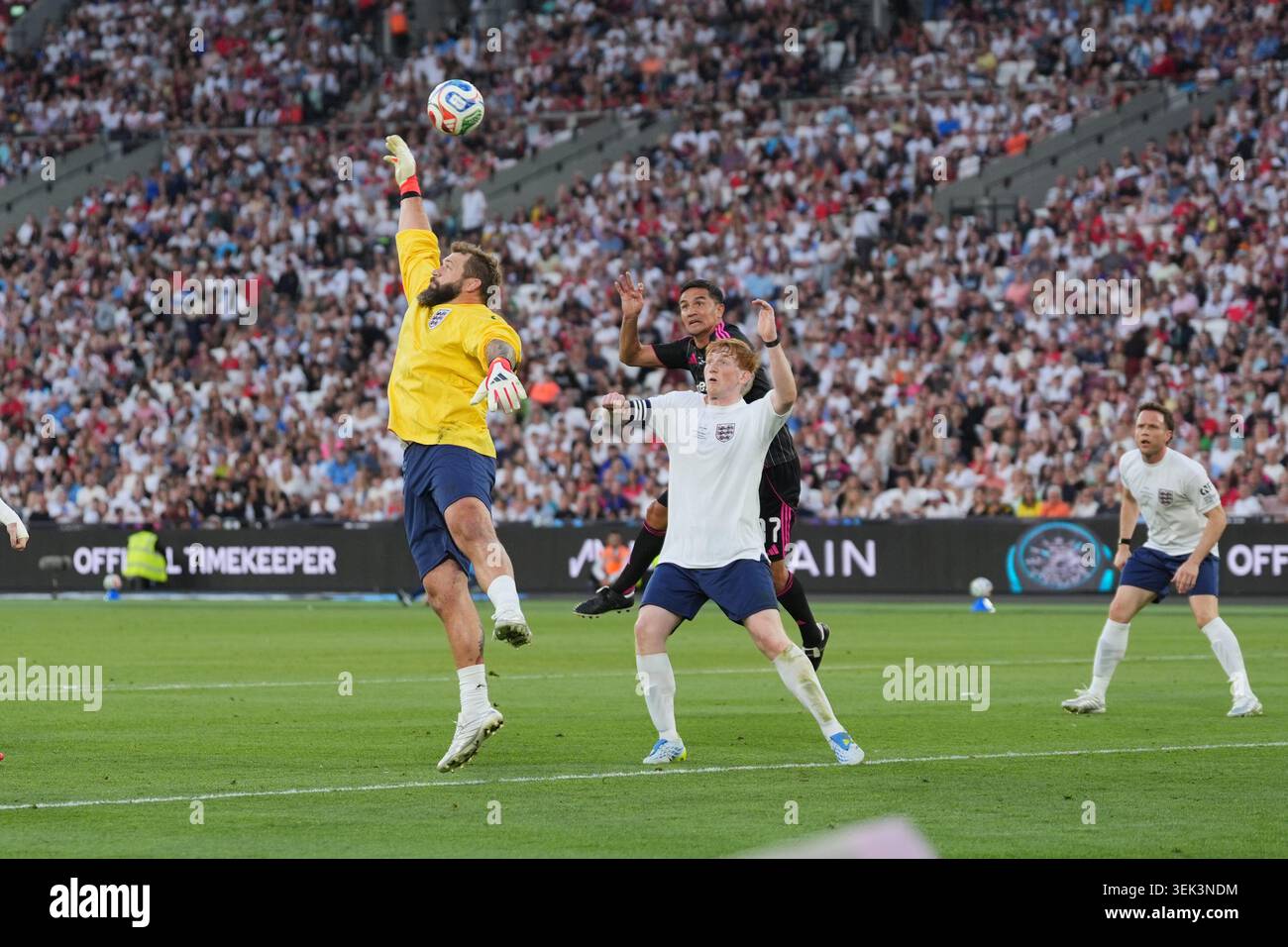 England's Joe Marler makes a save during Soccer Aid for UNICEF 2026 at ...