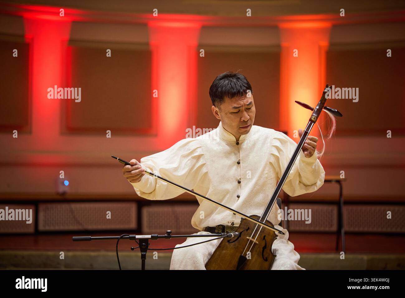 The erhu a Chinese two-stringed bowed musical instrument, more ...