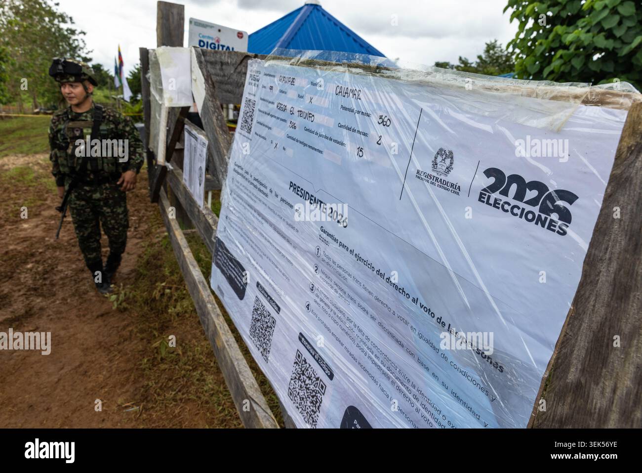 A soldier patrols the voting site during the first round of the ...