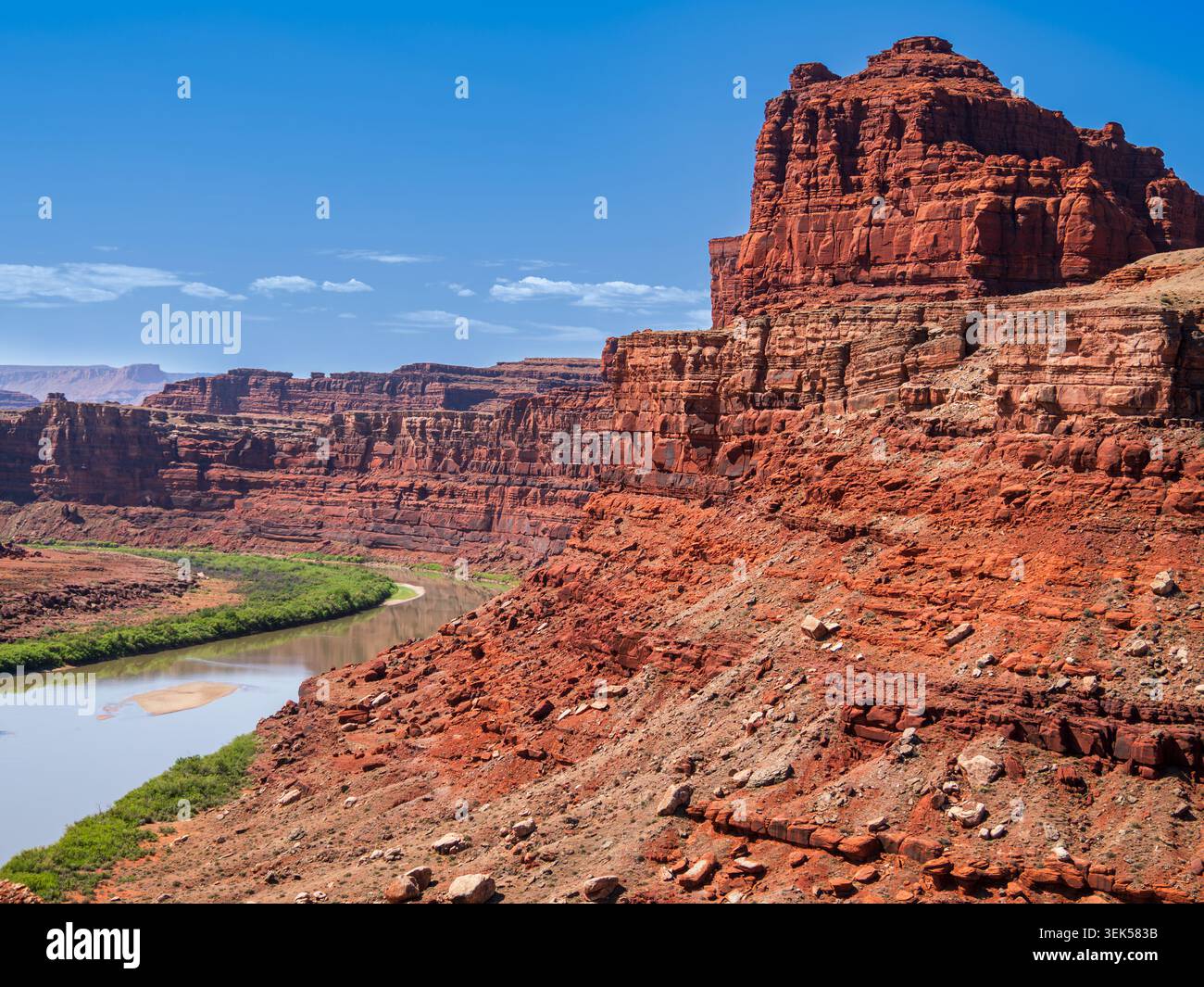Moab, Utah May 15 2026: A bend in the Colorado River below high red ...