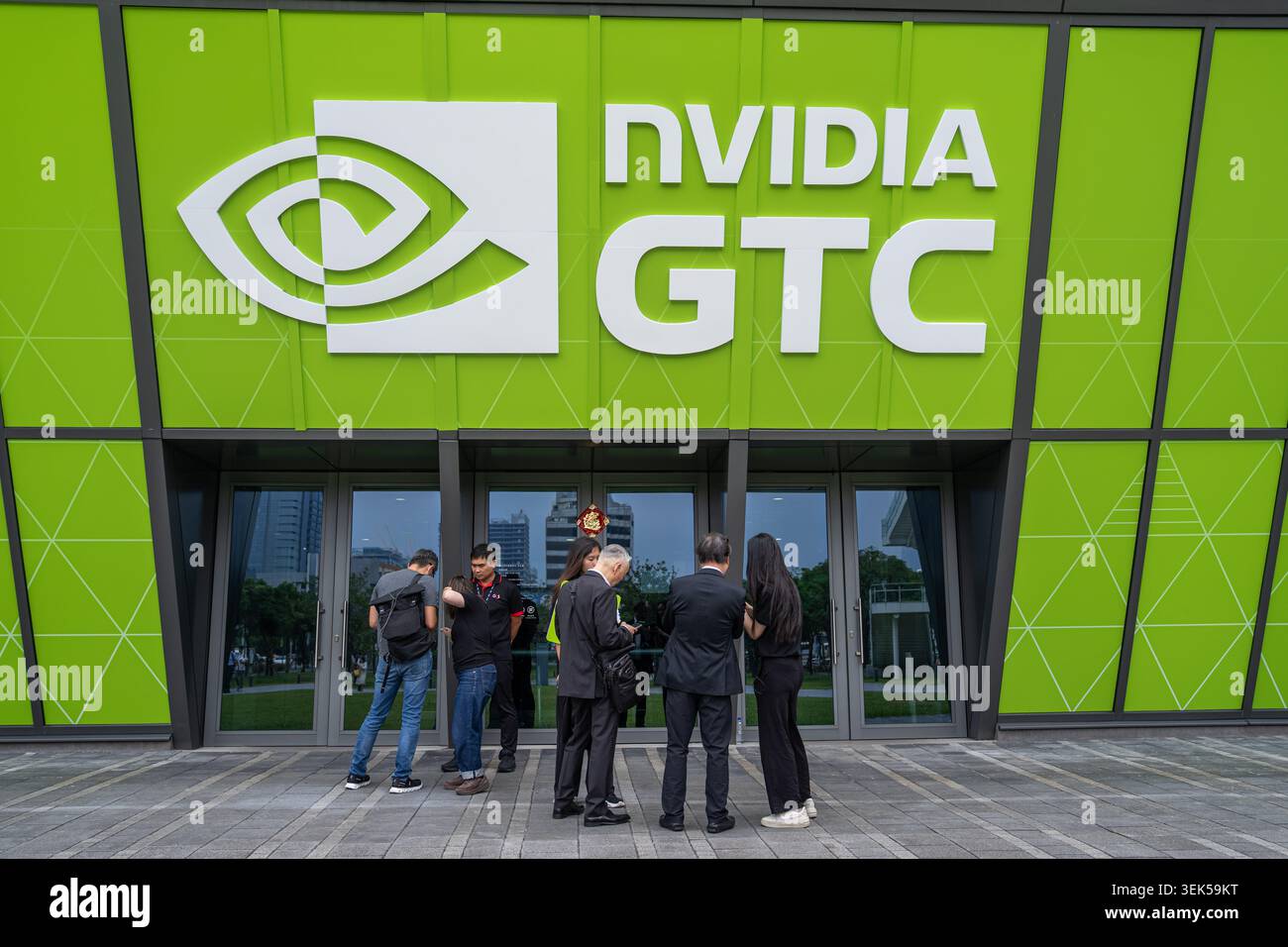 A general view showing the entrance to NVIDIA GTC,Nvidia CEO Jensen ...