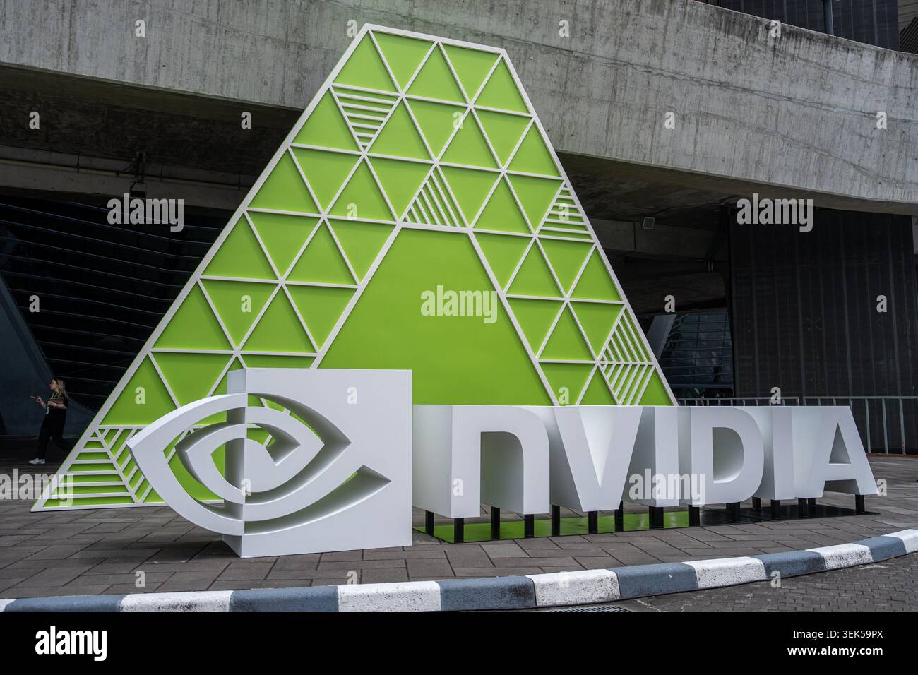 A general view showing the entrance to NVIDIA GTC,Nvidia CEO Jensen ...