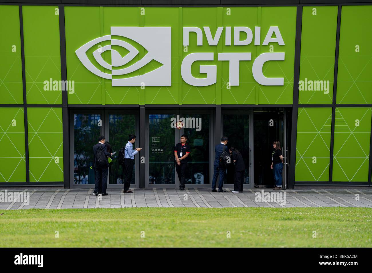 A general view showing the entrance to NVIDIA GTC,Nvidia CEO Jensen ...