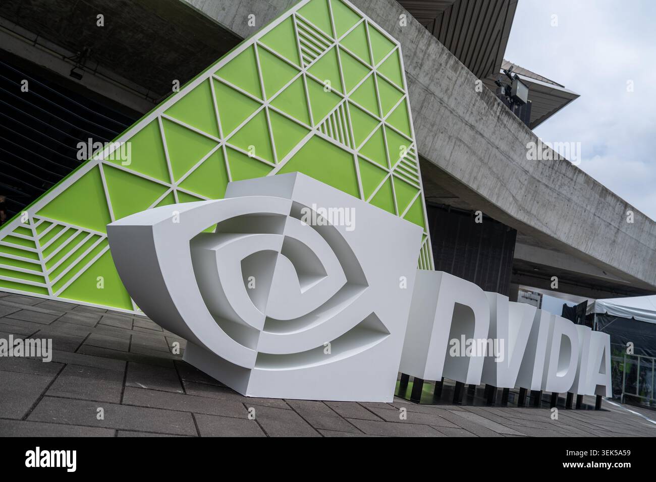 A general view showing the entrance to NVIDIA GTC,Nvidia CEO Jensen ...