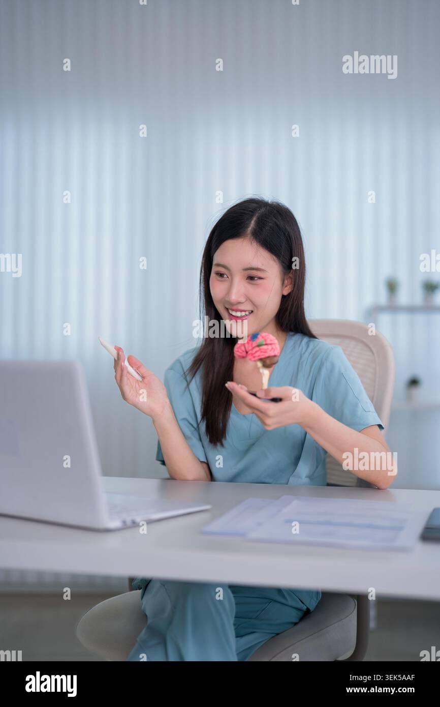 Asian woman healthcare professional showing medicine pills during ...