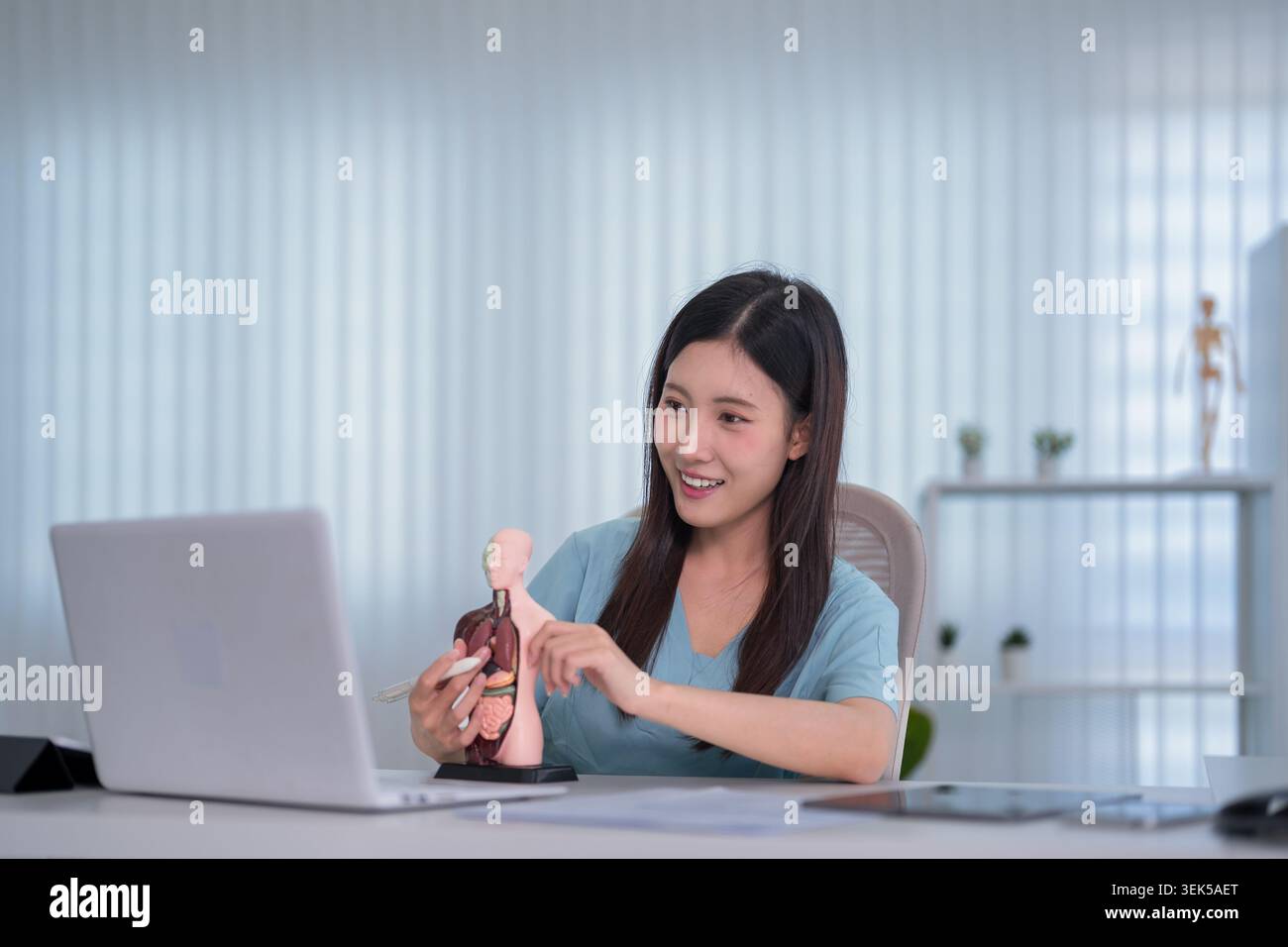 Young Asian woman doctor presenting anatomical organ model during ...