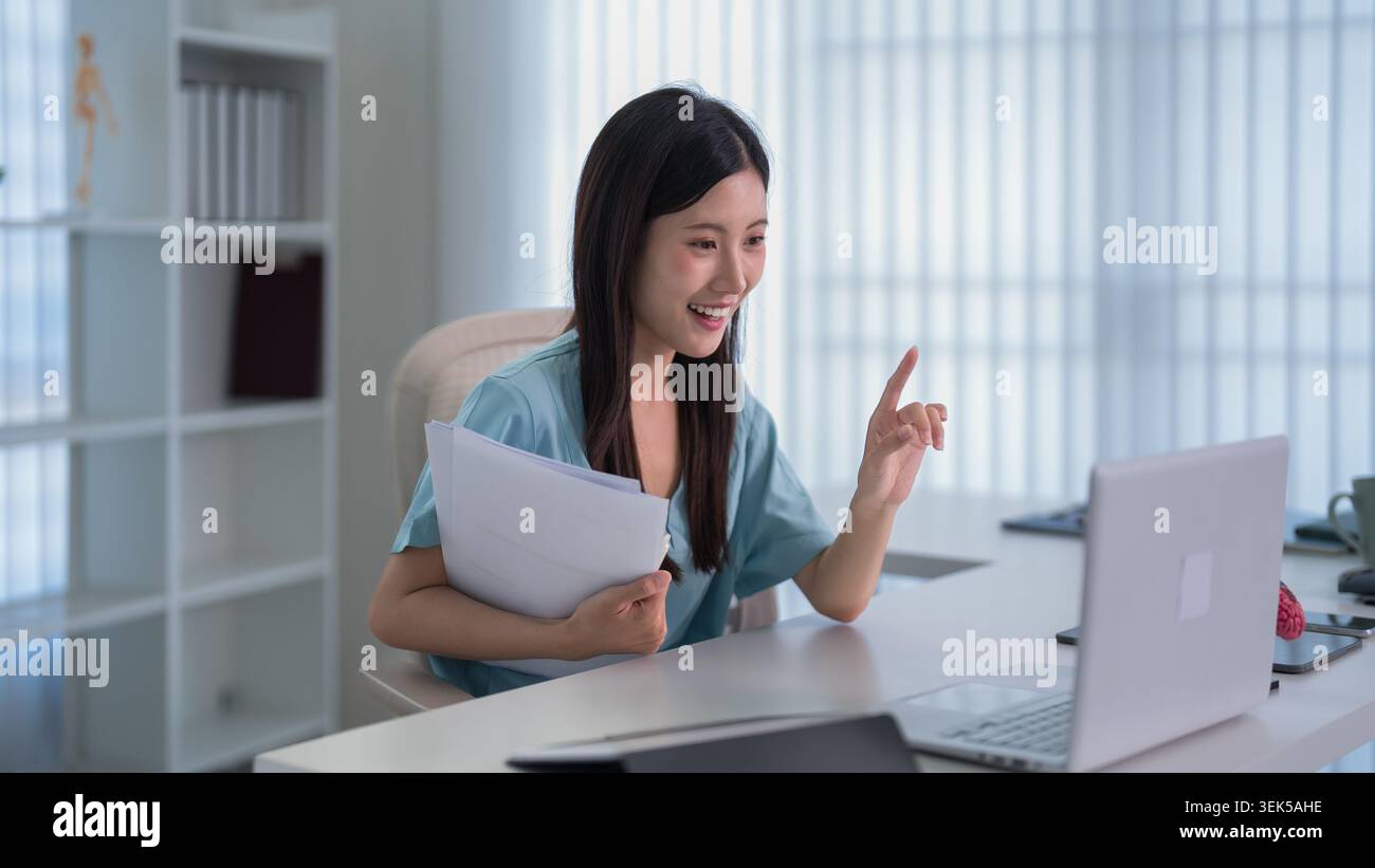Asian woman professional healthcare worker holding document paper ...