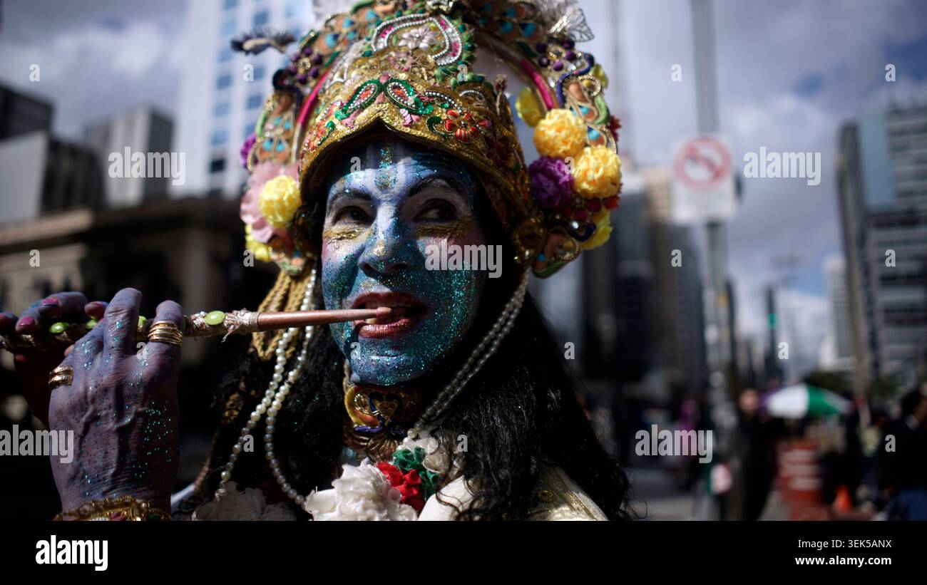People celebrate the Ratha Yatra festival, in Sao Paulo, Brazil, on May ...