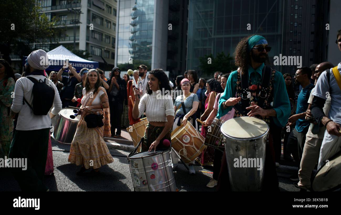 People celebrate the Ratha Yatra festival, in Sao Paulo, Brazil, on May ...