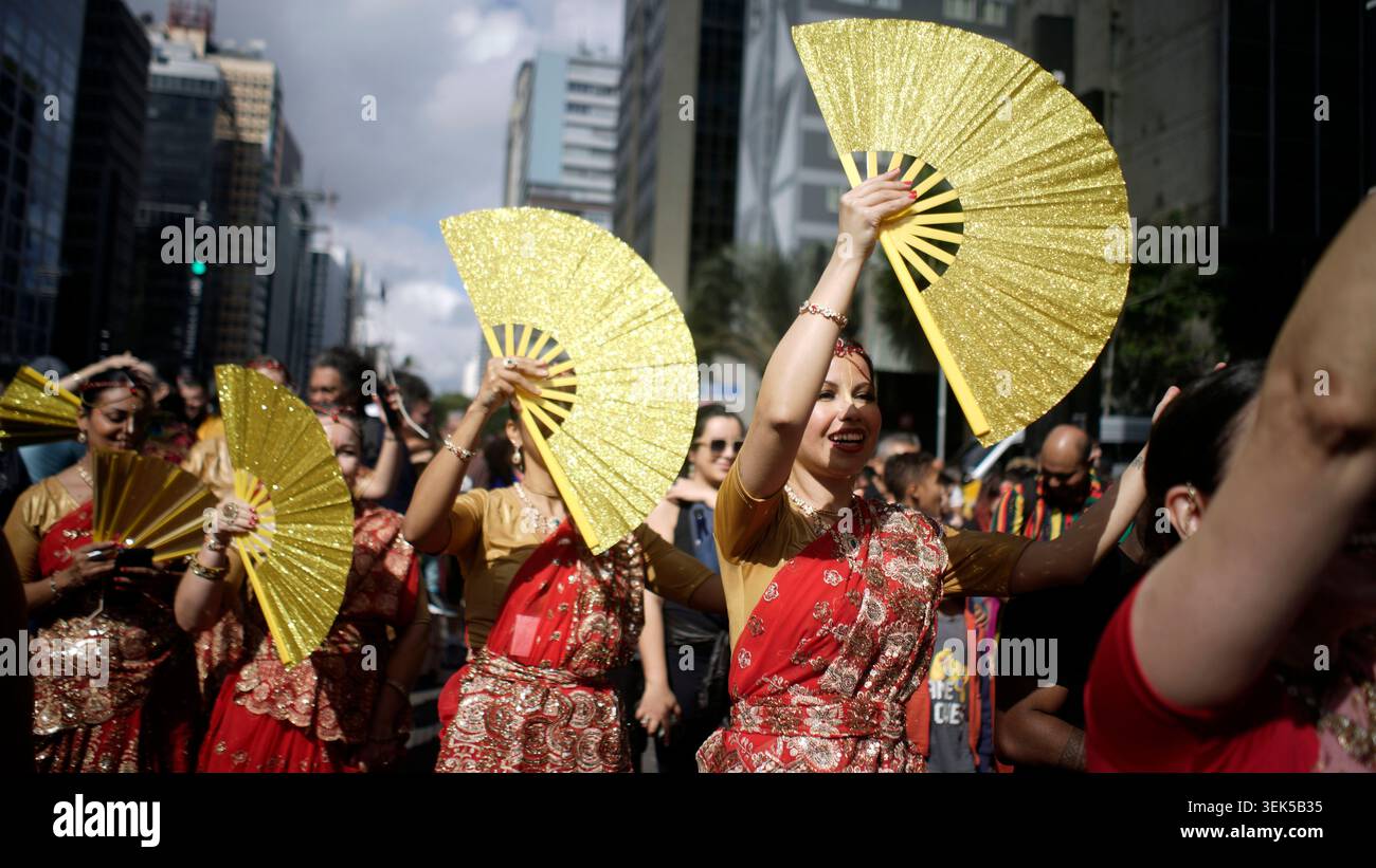 People celebrate the Ratha Yatra festival, in Sao Paulo, Brazil, on May ...