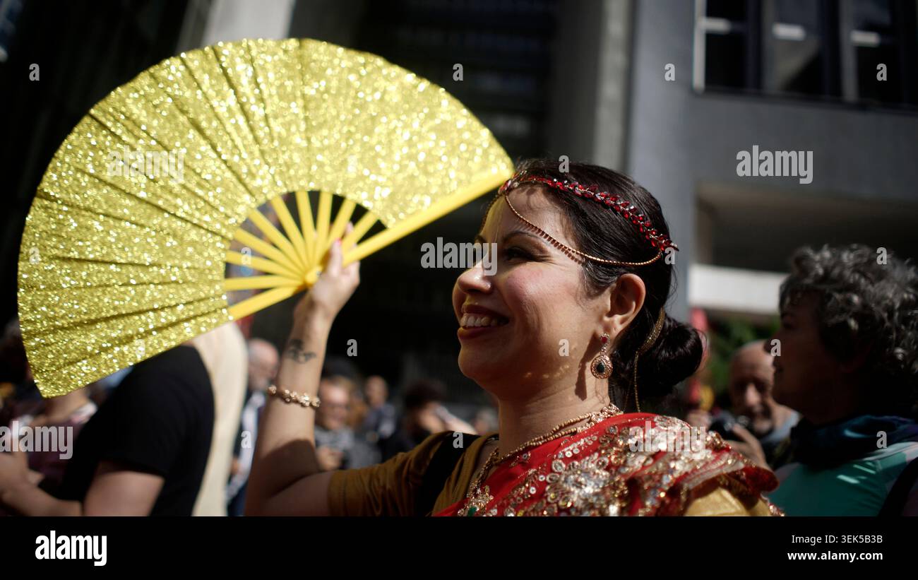 People celebrate the Ratha Yatra festival, in Sao Paulo, Brazil, on May ...
