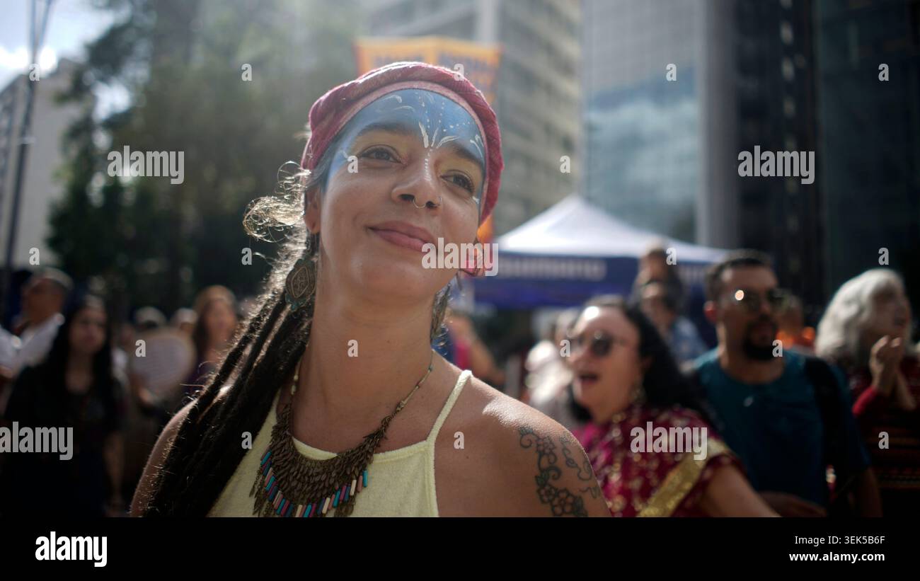 People celebrate the Ratha Yatra festival, in Sao Paulo, Brazil, on May ...