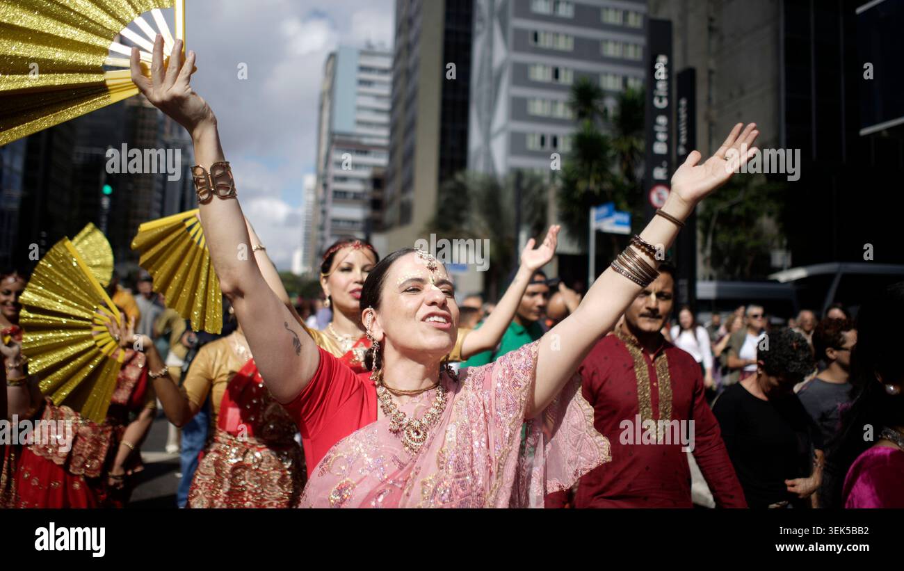 People celebrate the Ratha Yatra festival, in Sao Paulo, Brazil, on May ...