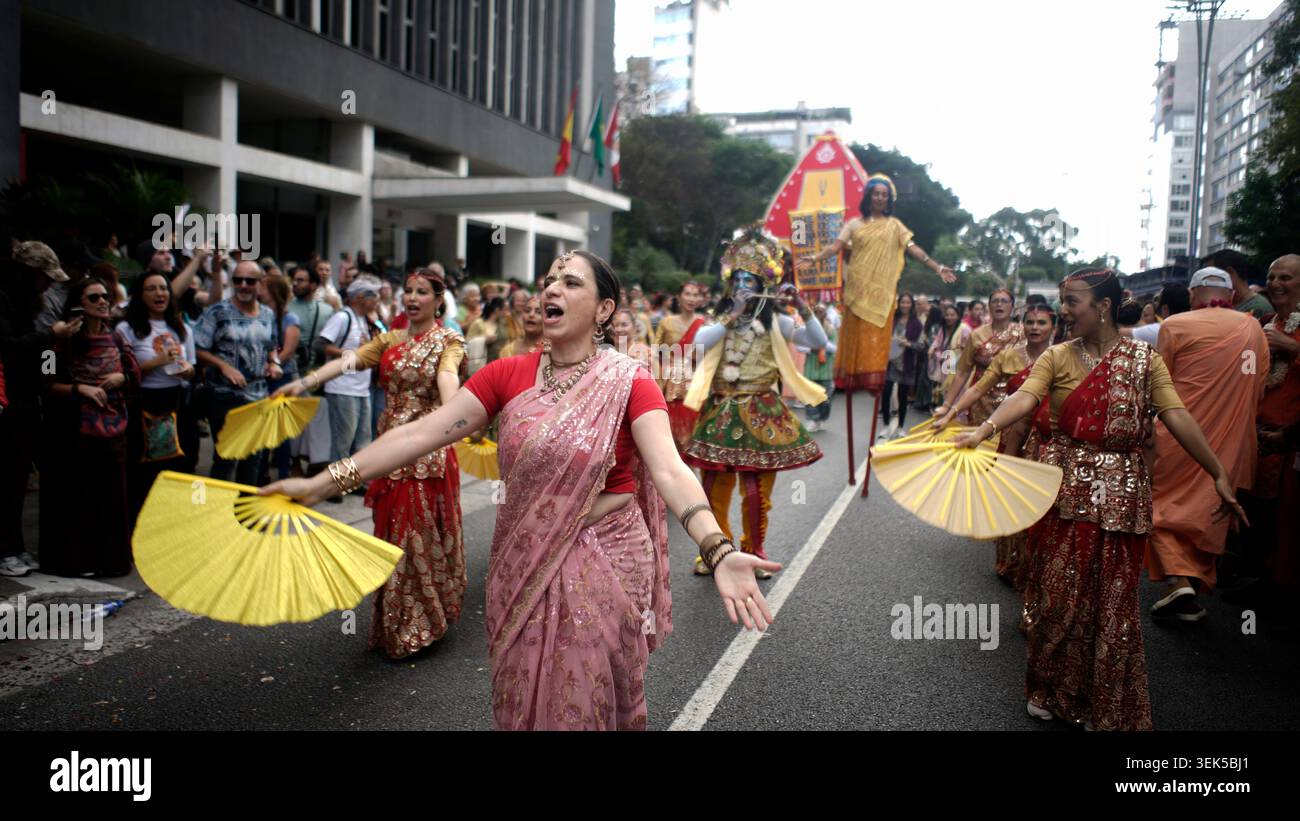 People celebrate the Ratha Yatra festival, in Sao Paulo, Brazil, on May ...
