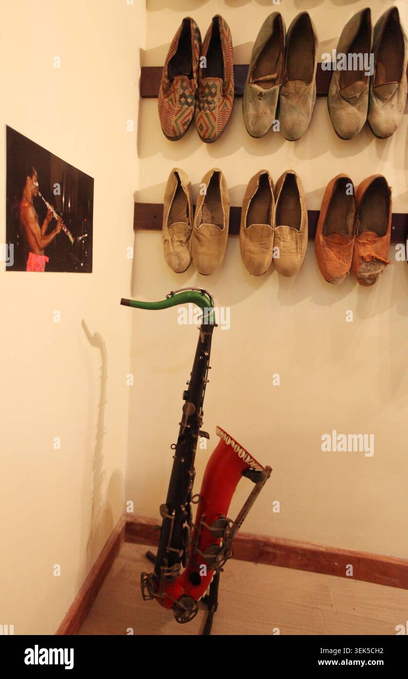 FILE- Late Afrobeat legend Fela Kuti's Saxophone and shoes are on ...