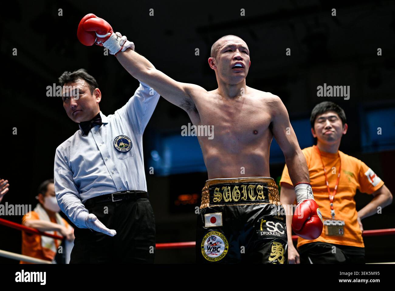 Daisuke Sugita won the 8R 56kg weight boxing bout at Korakuen Hall in ...