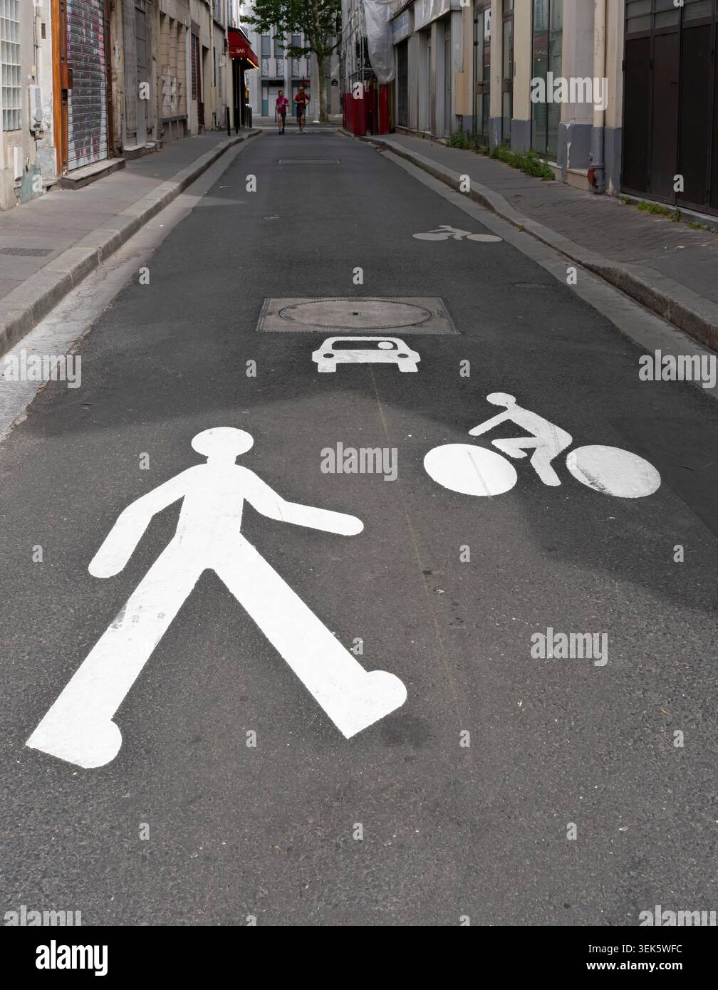 Shared traffic. View of a street road with road markings painting on ...