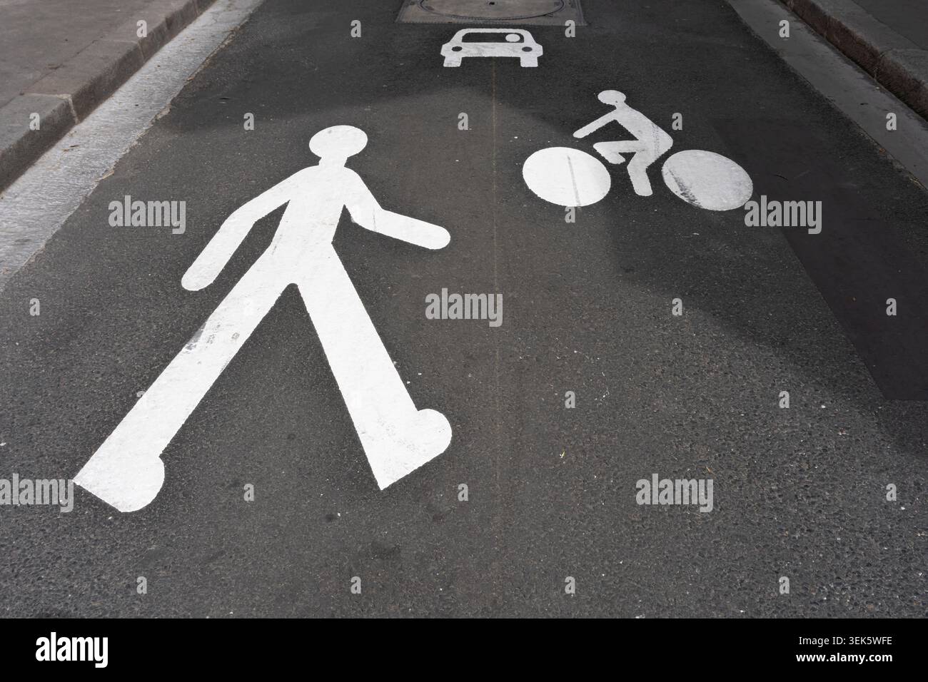Shared traffic. View of a street road with road markings painting on ...