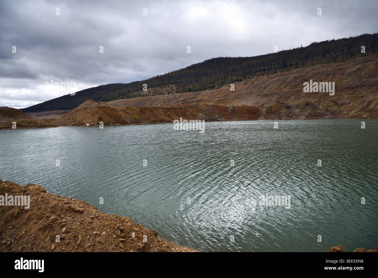 Industrial landscape in Siberia. Leontievsky stream goldfield, placer ...