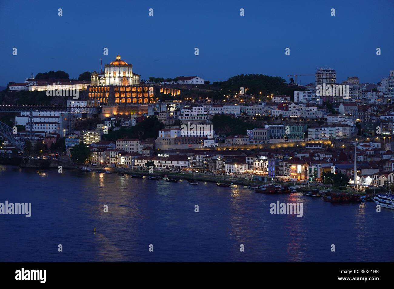Portugal, Porto, Panoramic night view of Porto city center and the ...