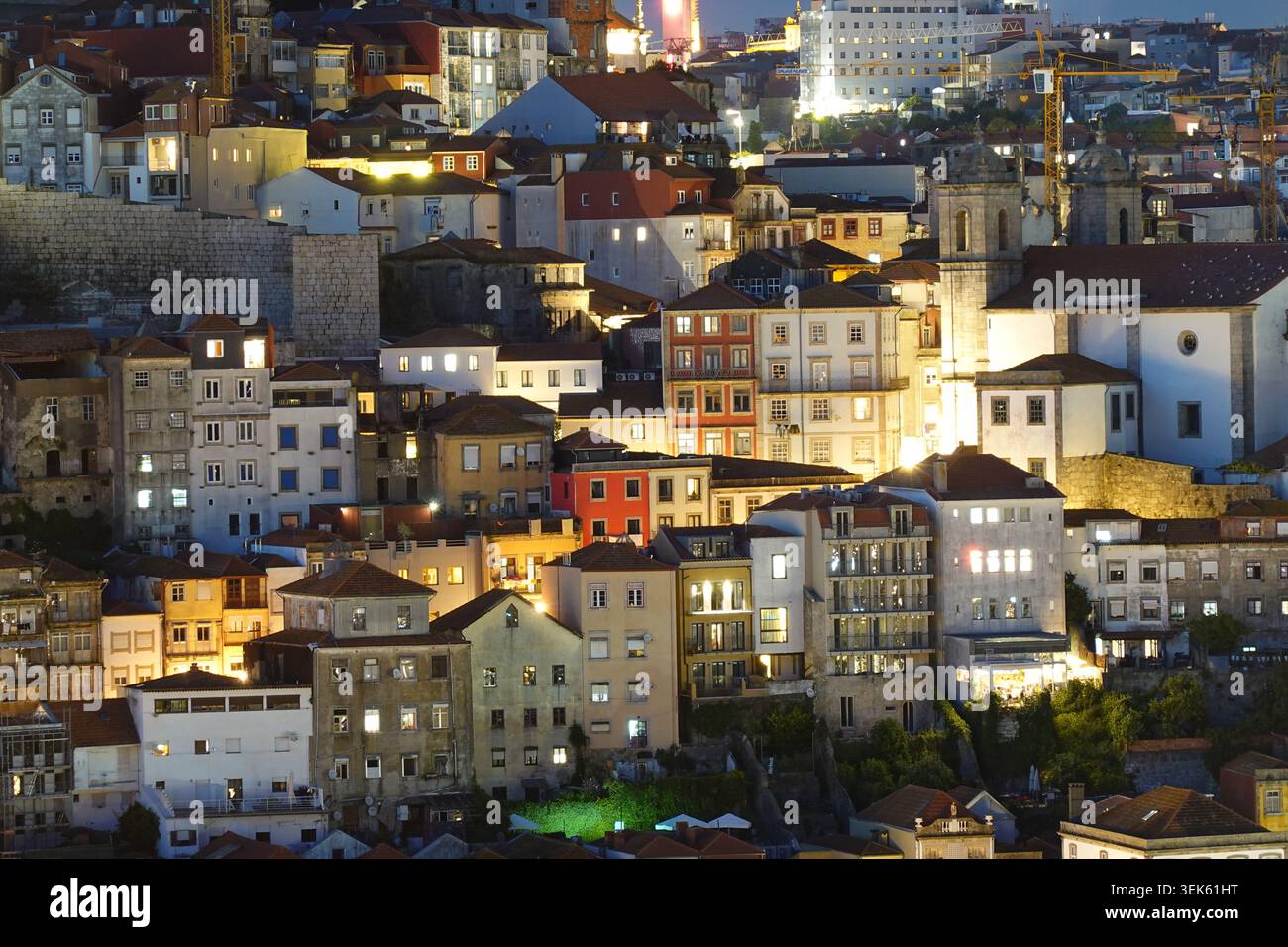 Portugal, Porto, Panoramic night view of Porto city center and the ...