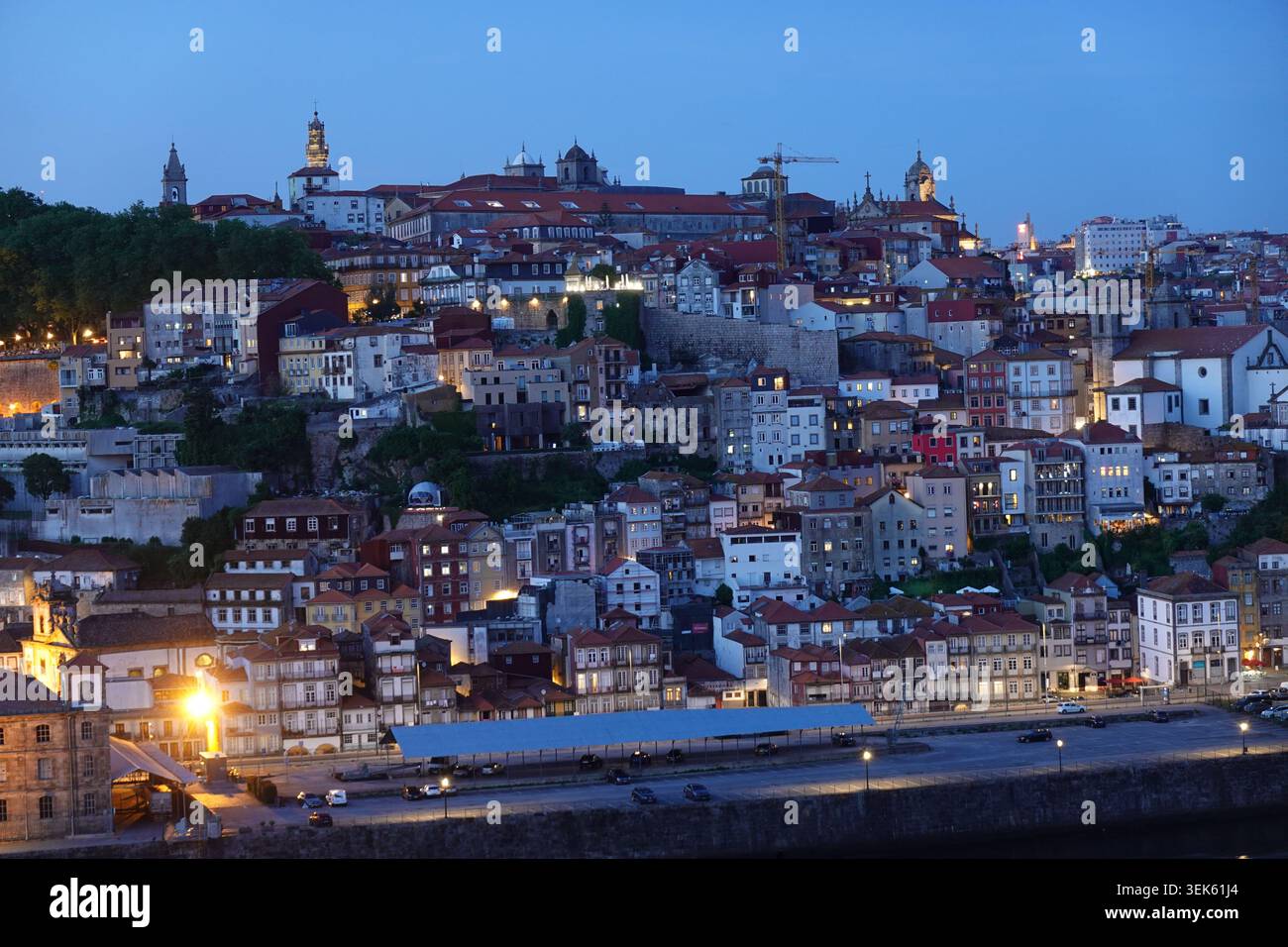 Portugal, Porto, Panoramic night view of Porto city center and the ...