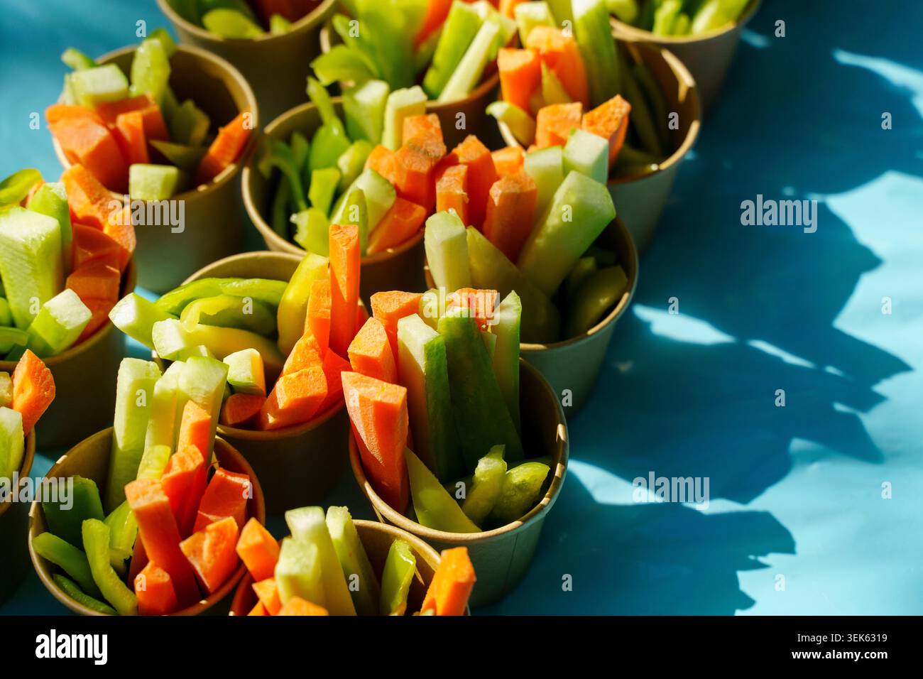 Healthy vegetable snacks in individual paper cups for kids' outdoor ...