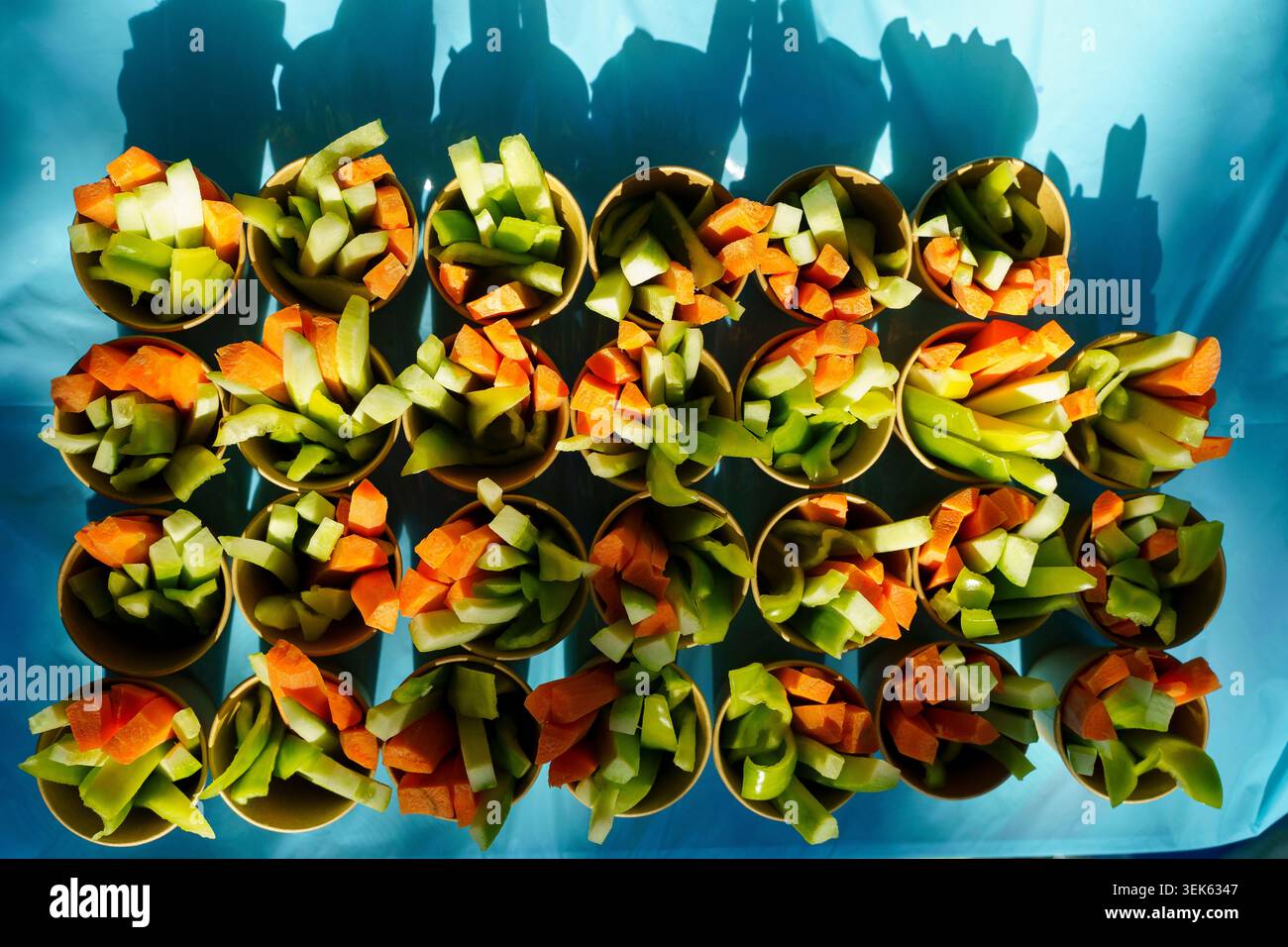 Healthy vegetable snacks in individual paper cups for kids' outdoor ...