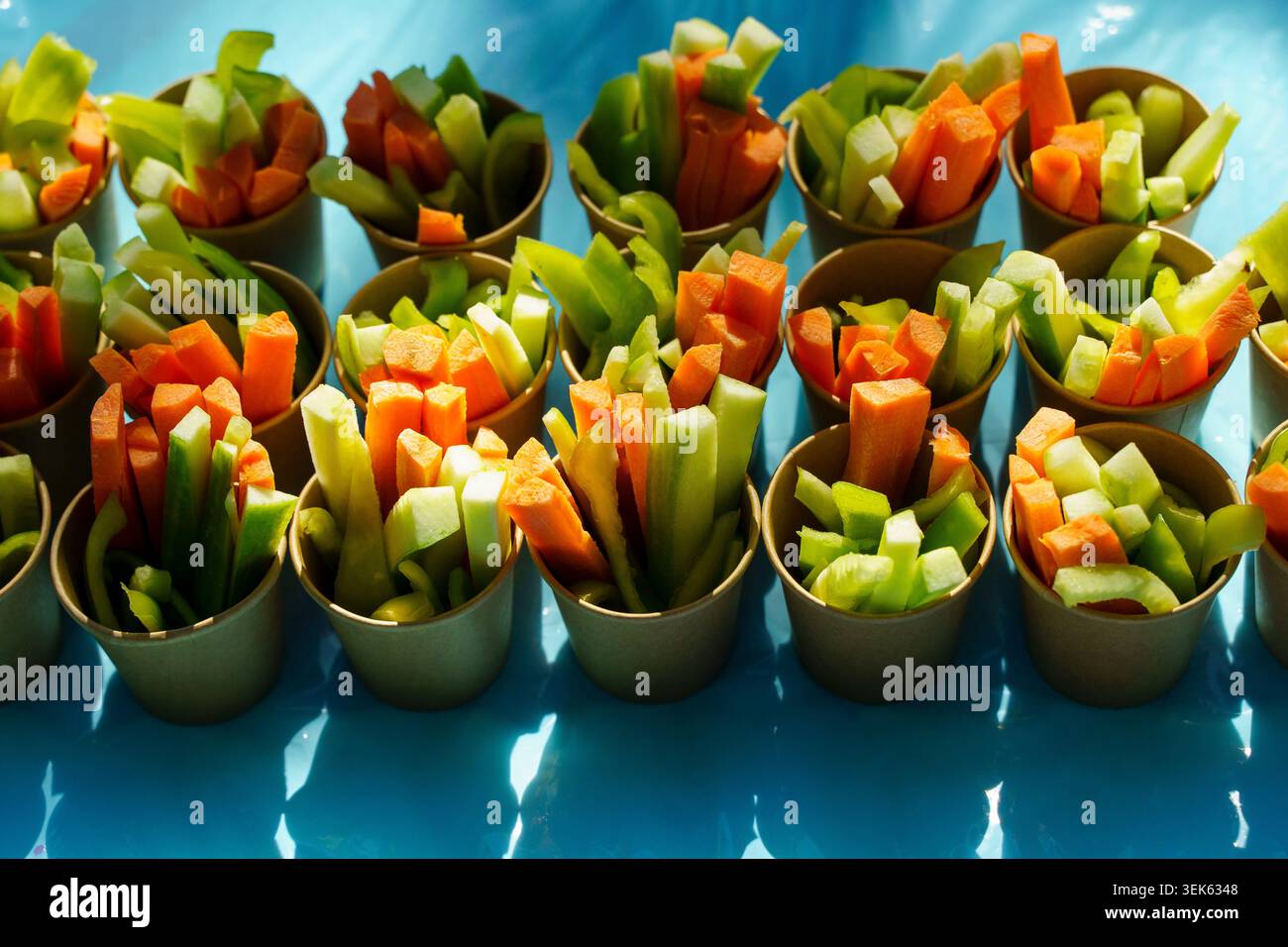 Healthy vegetable snacks in individual paper cups for kids' outdoor ...