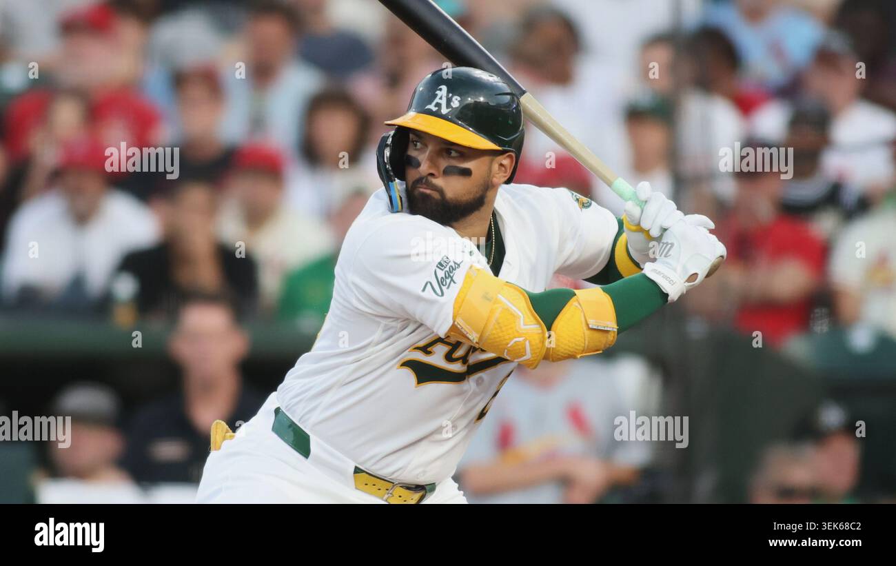 Athletics' Carlos Cortes bats during the third inning of a baseball ...