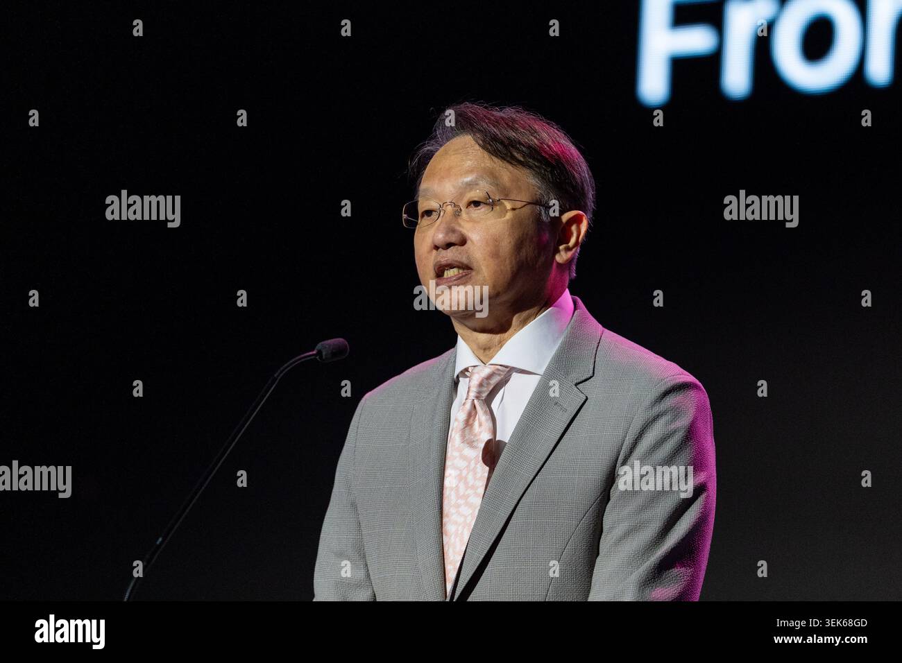 James Chen, Chairman of Taipei Computer Association speaking on stage ...