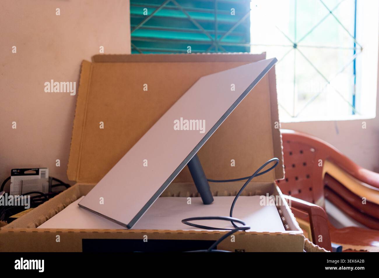 A Starlink satellite internet antenna is seen in an office in africa ...