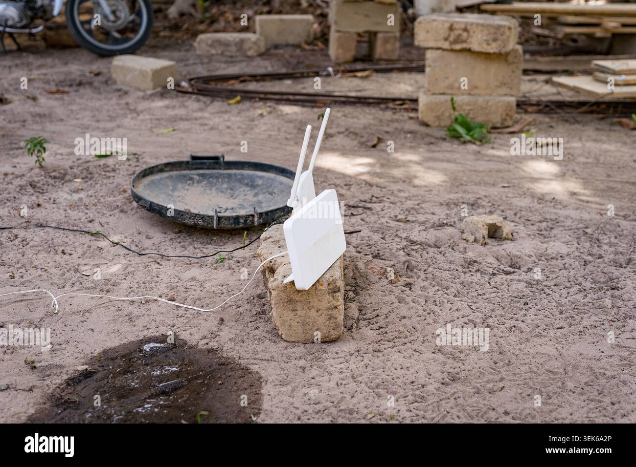 Internet router and modem seen in african garden outdoors, concept of ...