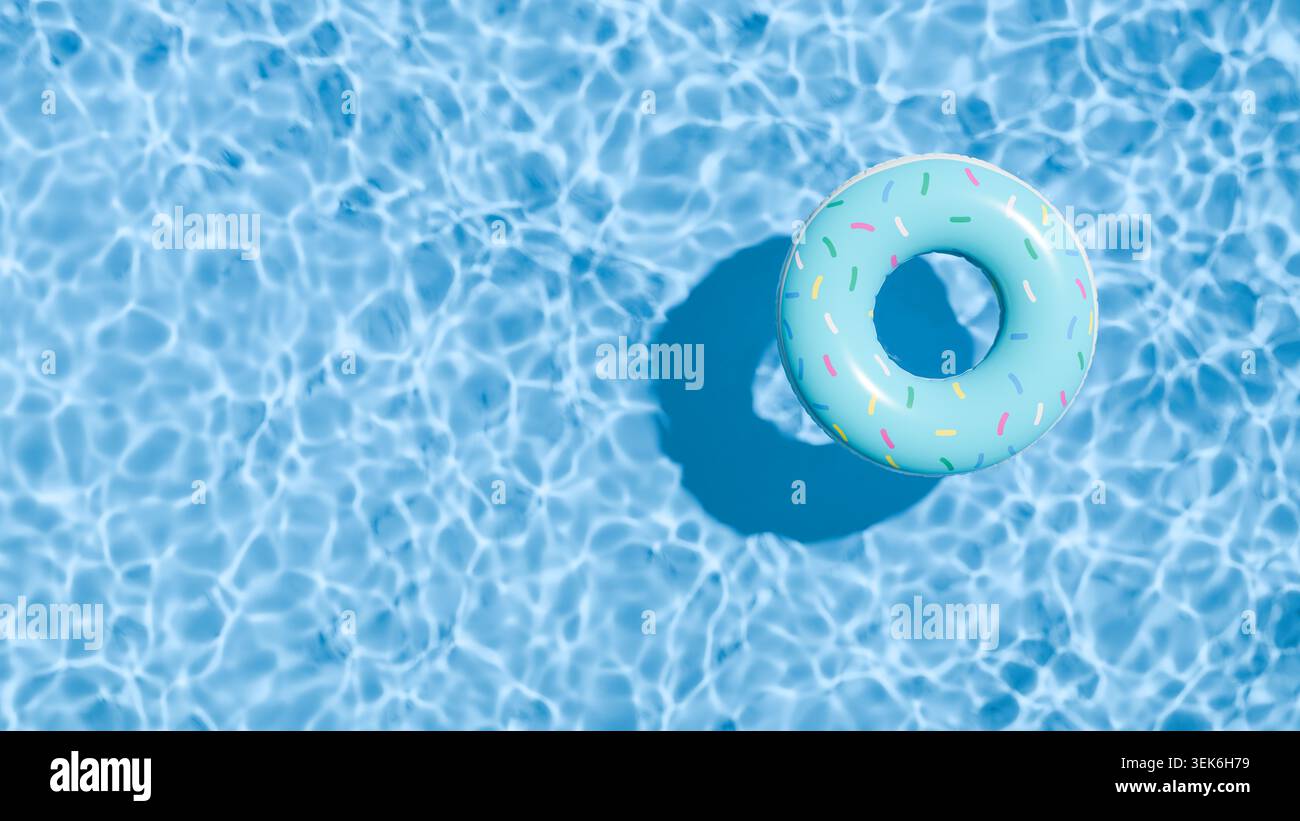 Donut swim ring in the empty clear pool. Swimming pool top view. 3d ...