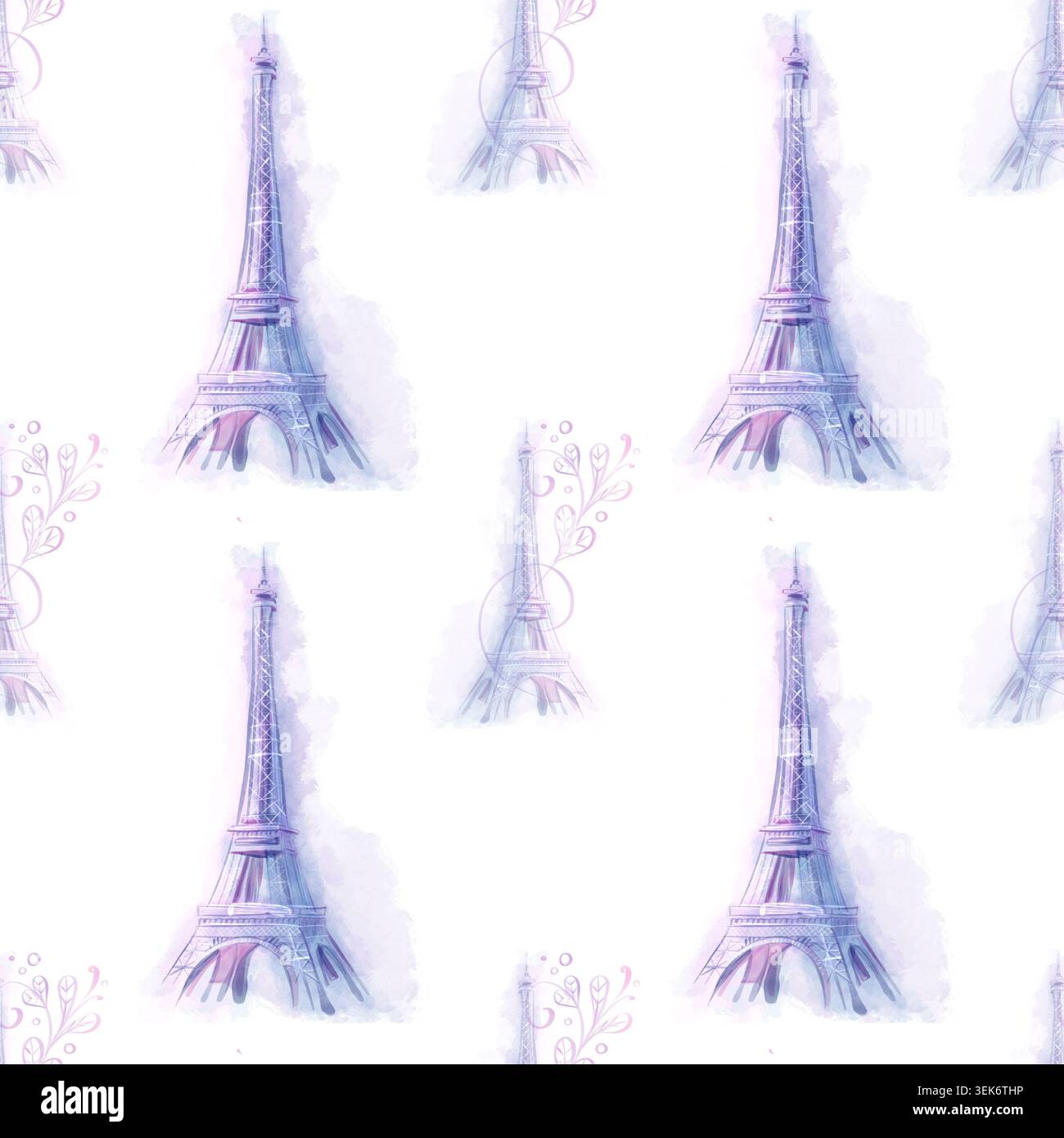 Seamless watercolor Paris background with Eiffel Tower and romantic ...