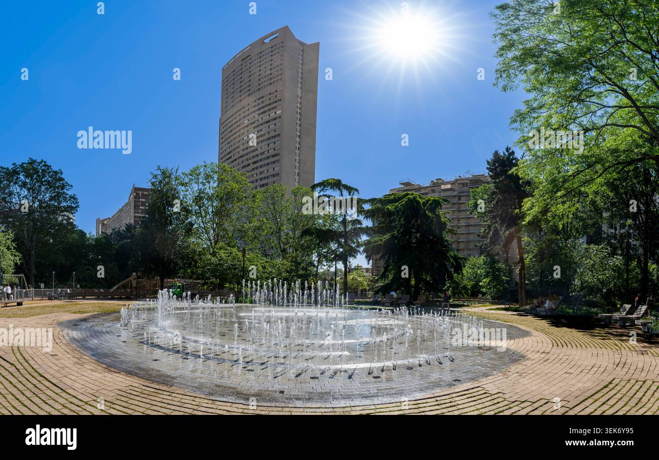 Courbevoie, France - 05 27 2026: Heatwave in Paris. Charras Park with a ...