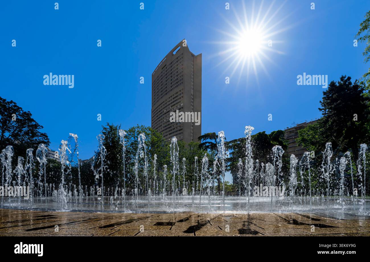 Courbevoie, France - 05 27 2026: Heatwave in Paris. Charras Park with a ...