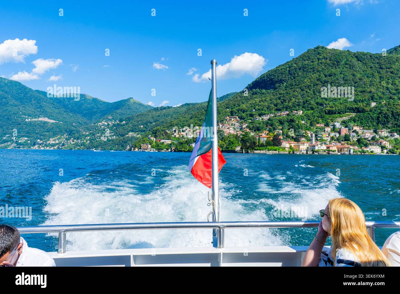 Italian National Maritime Flag Waving on Lake Como Italy. Blue water ...