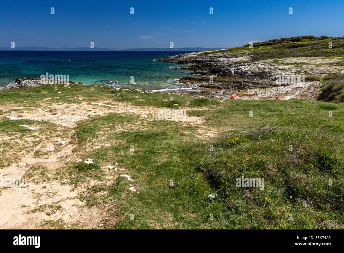 Picturesque coastal landscape of Lakosaše Beach near Medulin on the ...