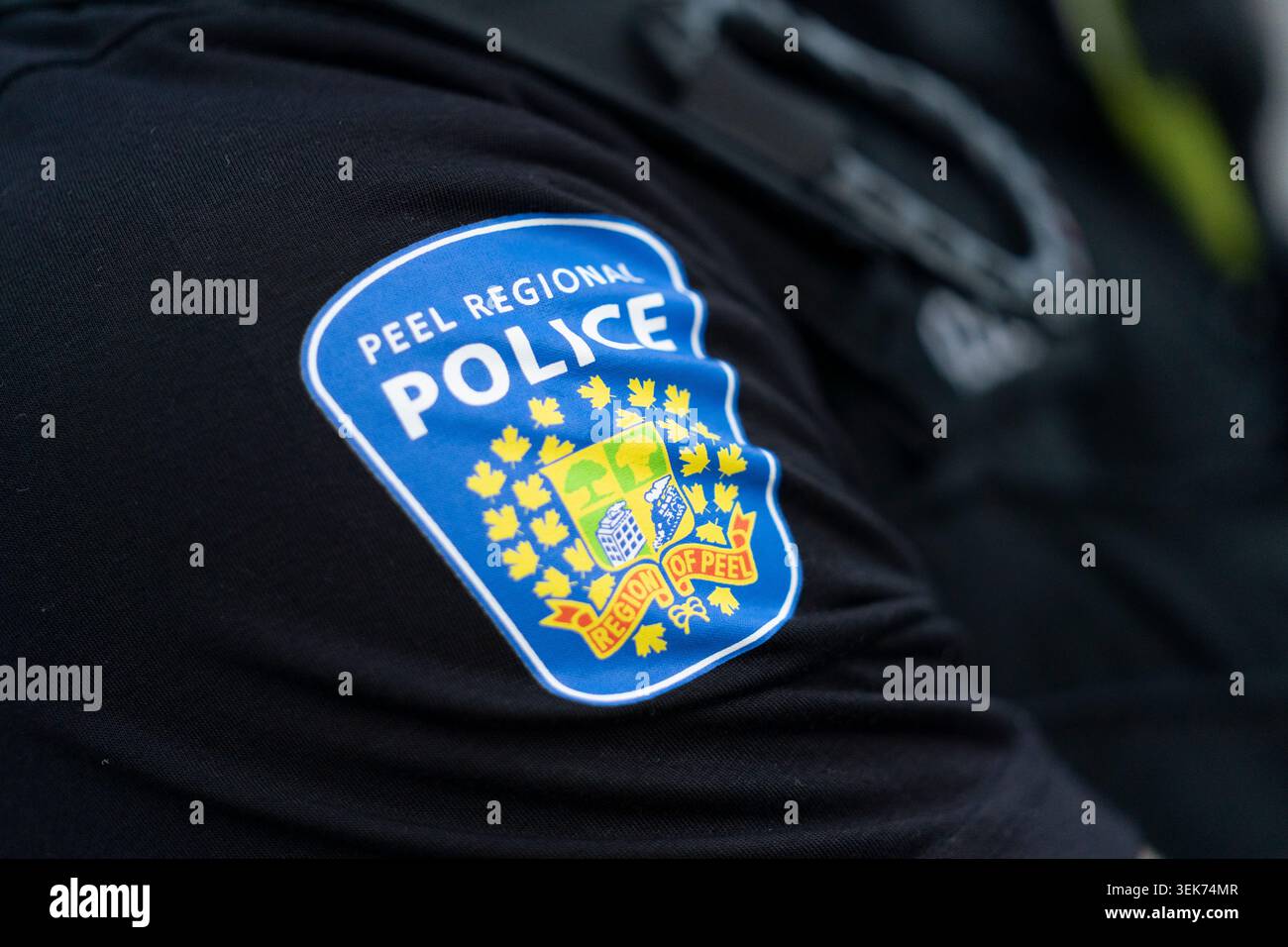 A Peel Police shoulder patch is seen in Mississauga, Ont., on Saturday ...
