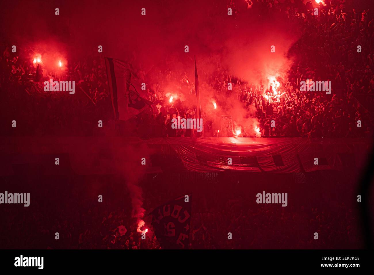 Paris, France, 31 May 2026 – Paris Saint-Germain supporters light ...