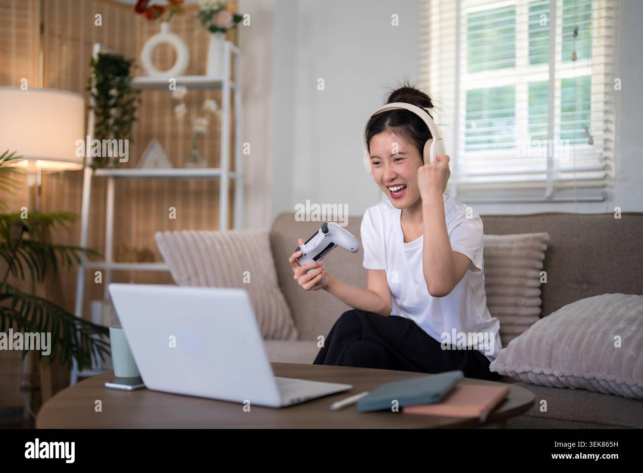 Young Asian women professional wearing headset during video call ...