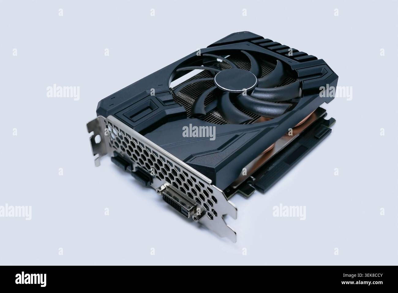 Modern graphics card with fan cooler on white background. Computer ...