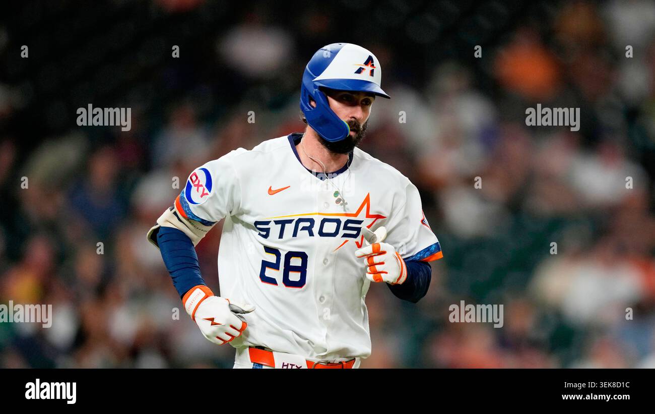 Houston Astros' Braden Shewmake runs up the first base line during a ...