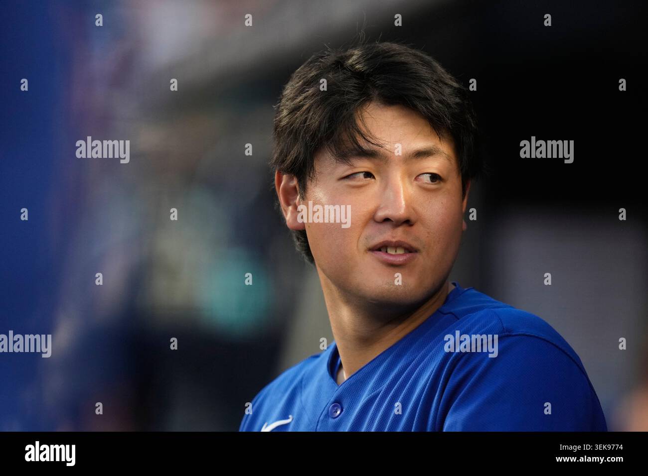 Toronto Blue Jays' Kazuma Okamoto in the dugout during the third inning ...