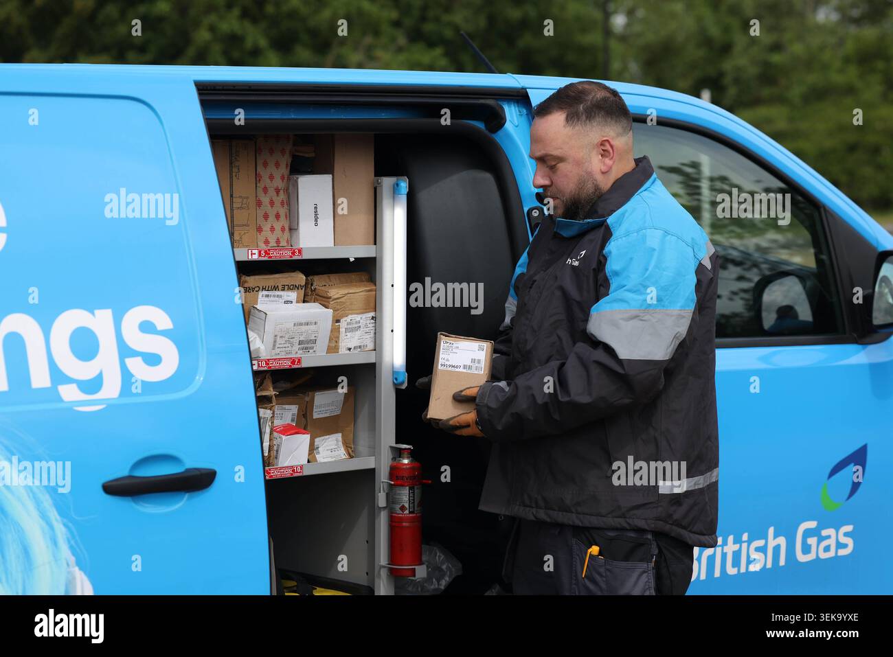 EDITORIAL USE ONLY Stock general view of British Gas van and staff ...