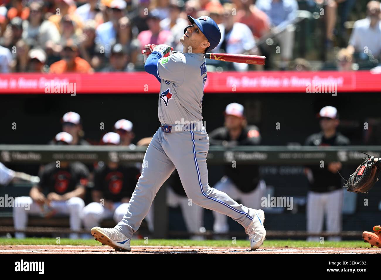 Toronto Blue Jays center fielder Daulton Varsho at bat during a ...