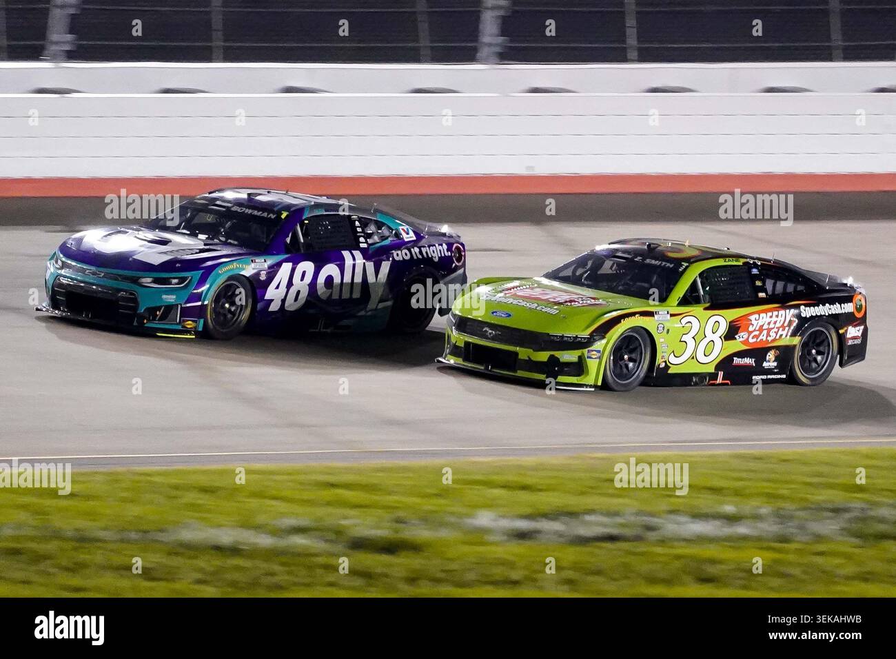 Alex Bowman (48) leads Zane Smith (38) during a NASCAR Cup Series auto ...