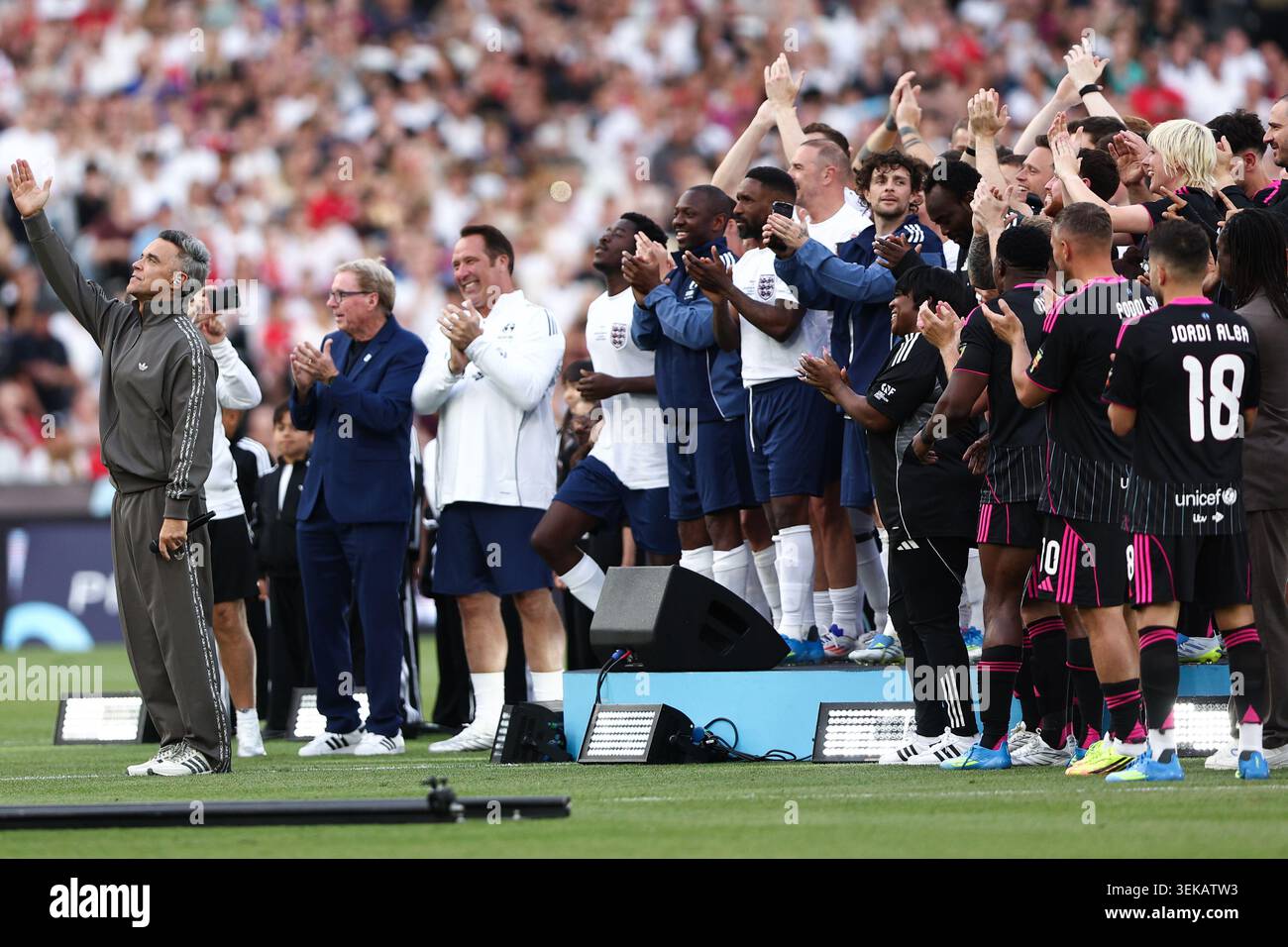 London, England, 31st May 2026. Singer Robbie Williams during the half ...