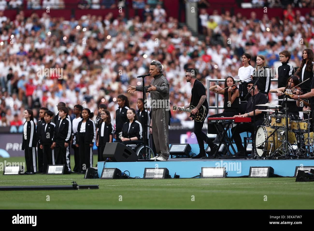 London, England, 31st May 2026. Singer Robbie Williams during the half ...